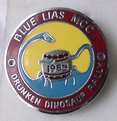 BLUE LIAS MCC DRUNKEN DINOSAUR RALLY Enamel Pin Badge MotorCYCLE 1988 ...