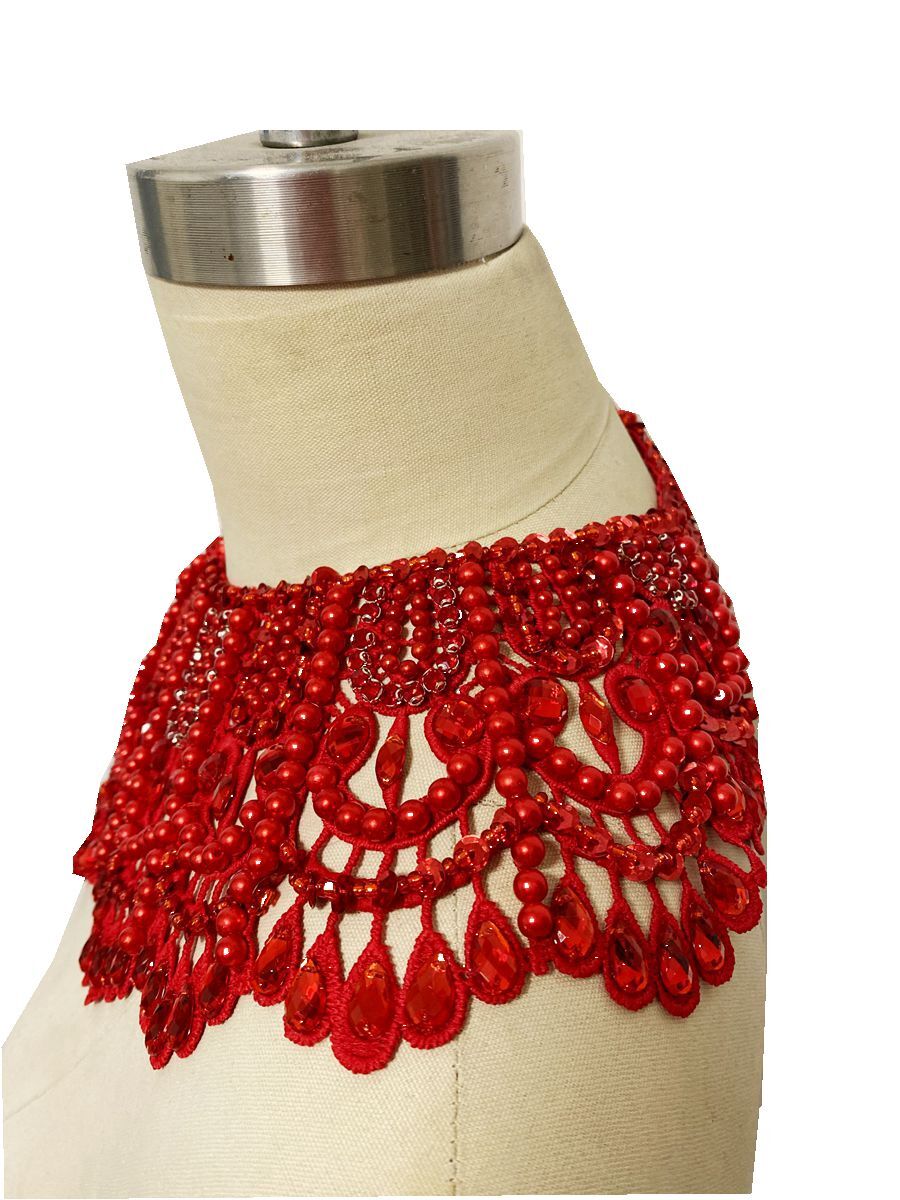 Rhinestone Beaded Neck Trim Patch Neckline Collar Sewing Applique ...