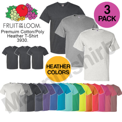 3 PACK Fruit of the Loom T-Shirt 3930R HEATHER Short Sleeve S-6XL ...