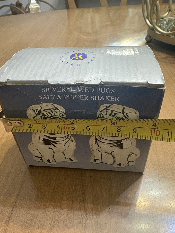 Godinger Silver Plate Pug Dog Salt and Peppers Shakers Original Box ...