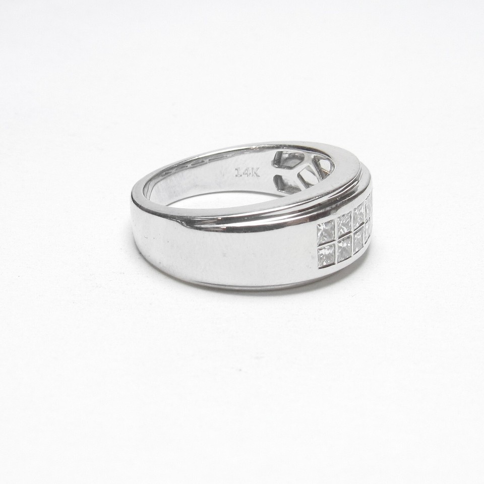 EMA Mens 14K White Gold Square Princess Cut Diamond Band Style Ring 0. ...