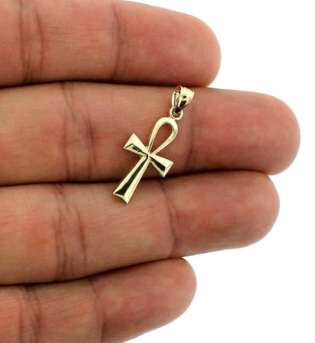 10K Yellow Gold Small Plain Egyptian Ankh Cross Charm Pendant | eBay