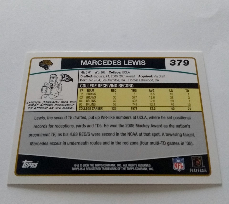 2006 Topps Football Marcedes Lewis Rookie Card #379 Factory Set Break ...
