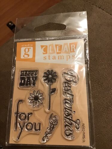 STUDIO G CLEAR STAMPS 6 PACK FOR YOU/ BESTWISHES/ HAPPY DAY/ FLOWERS ...
