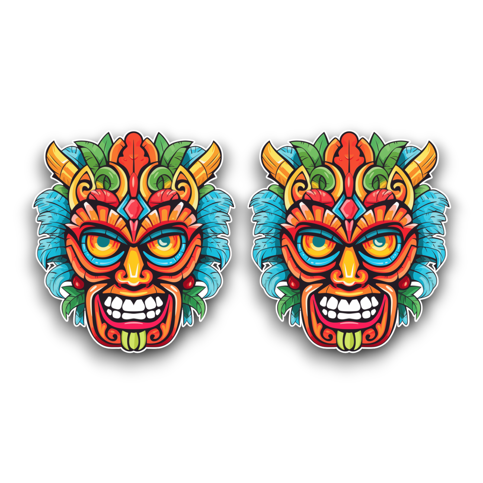 2x Small Colourful Tiki Mask Hawaii Hawaiian Head Vinyl Sticker Decals ...