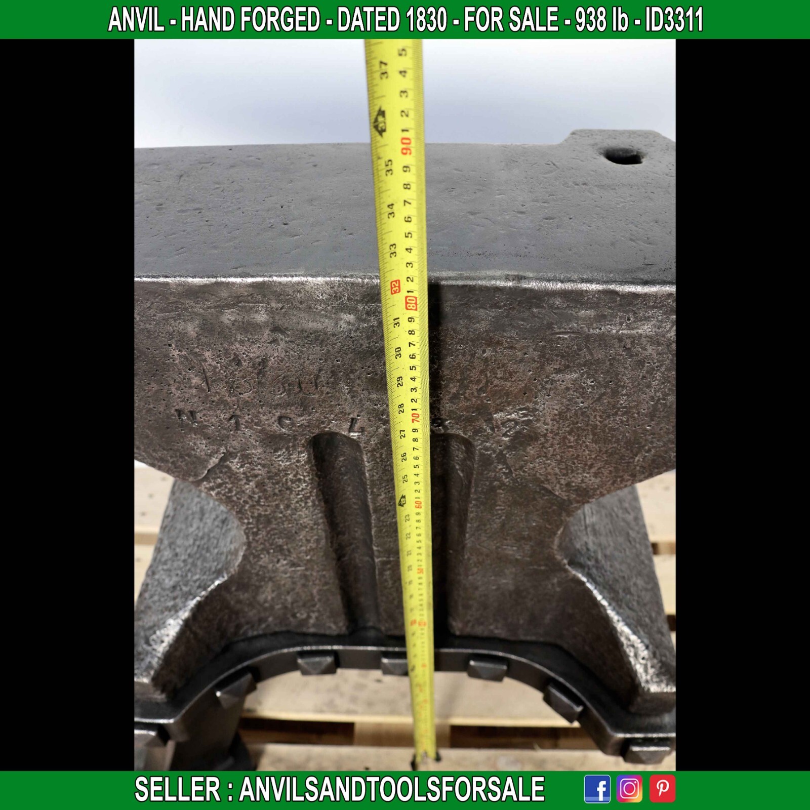 ANVIL - HAND FORGED - DATED 1830 - 938 lb - ID3311 | eBay
