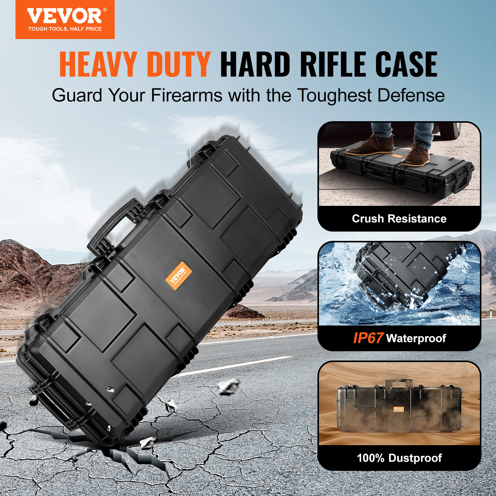 VEVOR Rifle Case Rifle Hard Case 42 inch with 3 Layers Fully-protective ...