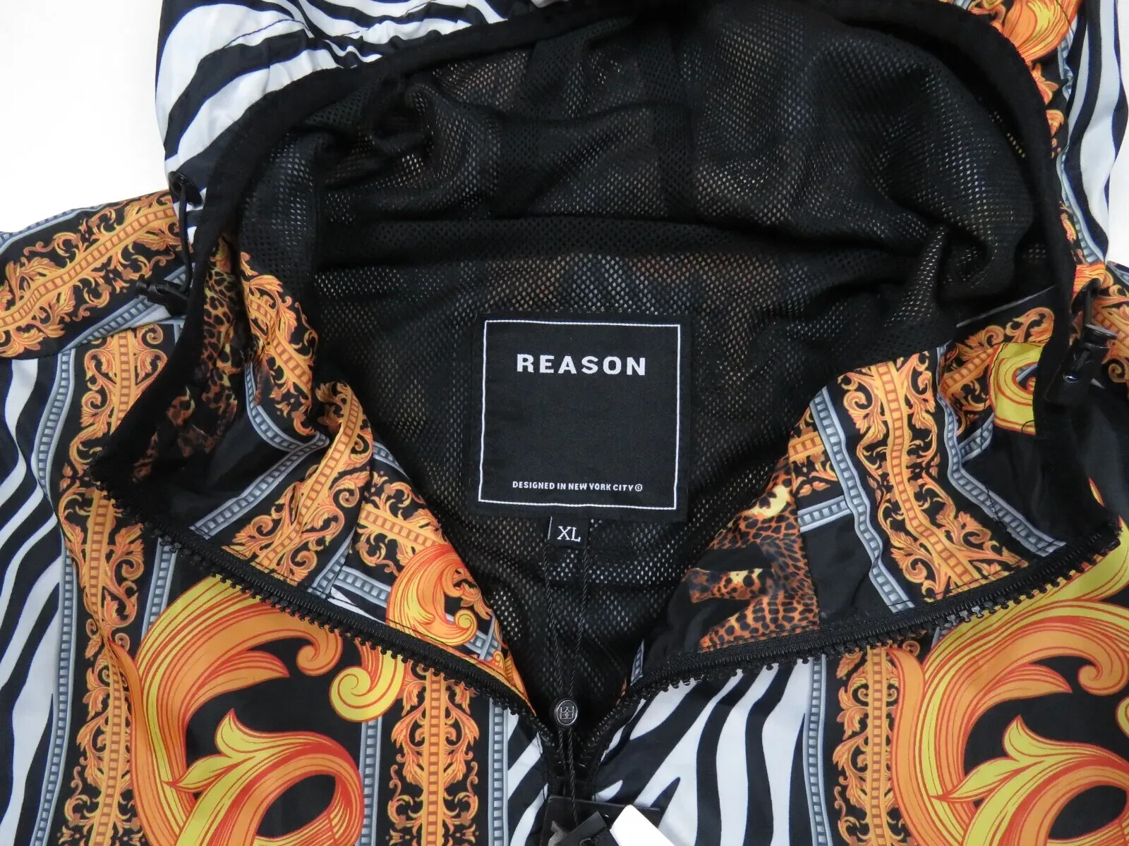 NWT Reason Brand Baroque Royalty Animal Print Hooded 1/2 Zip Pullover ...