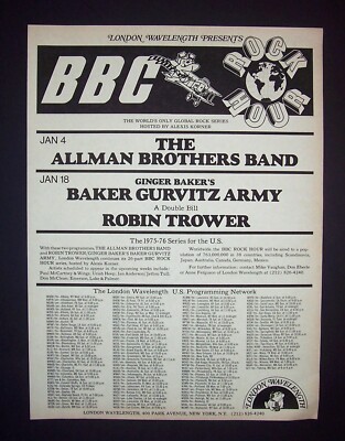 Allman Brothers (Wipe the Windows Era) BBC Rock Hour 1976 Poster Type ...
