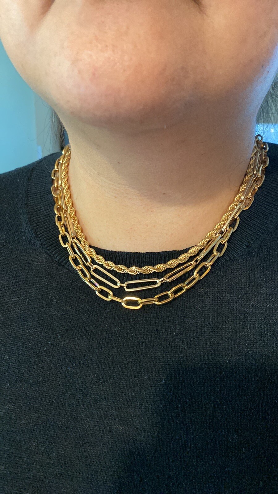 Triple Strand Chain Link, Rope And Paper Clip Neckla… - Gem