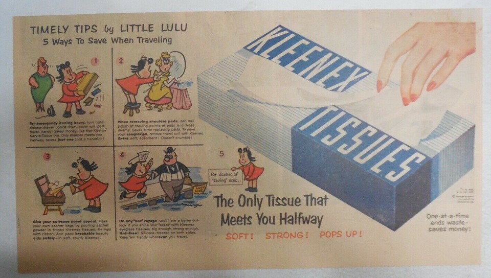Kleenex Tissue Ad: Little Lulu by Marge' Timely Tips! 1940's 7.5 x 15 ...