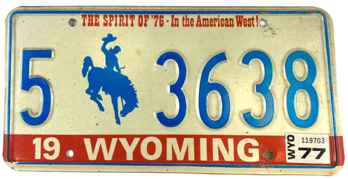 Vintage Wyoming 1977 Auto License Plate 5 3638 Albany Co Garage Pub ...