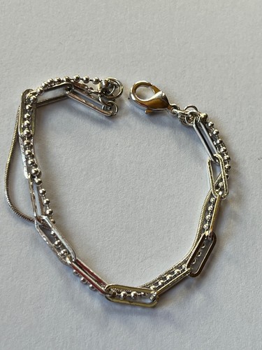 Triple Strand Dainty Silvertone Bead Thin Open Oval Tubular Snake Chain ...