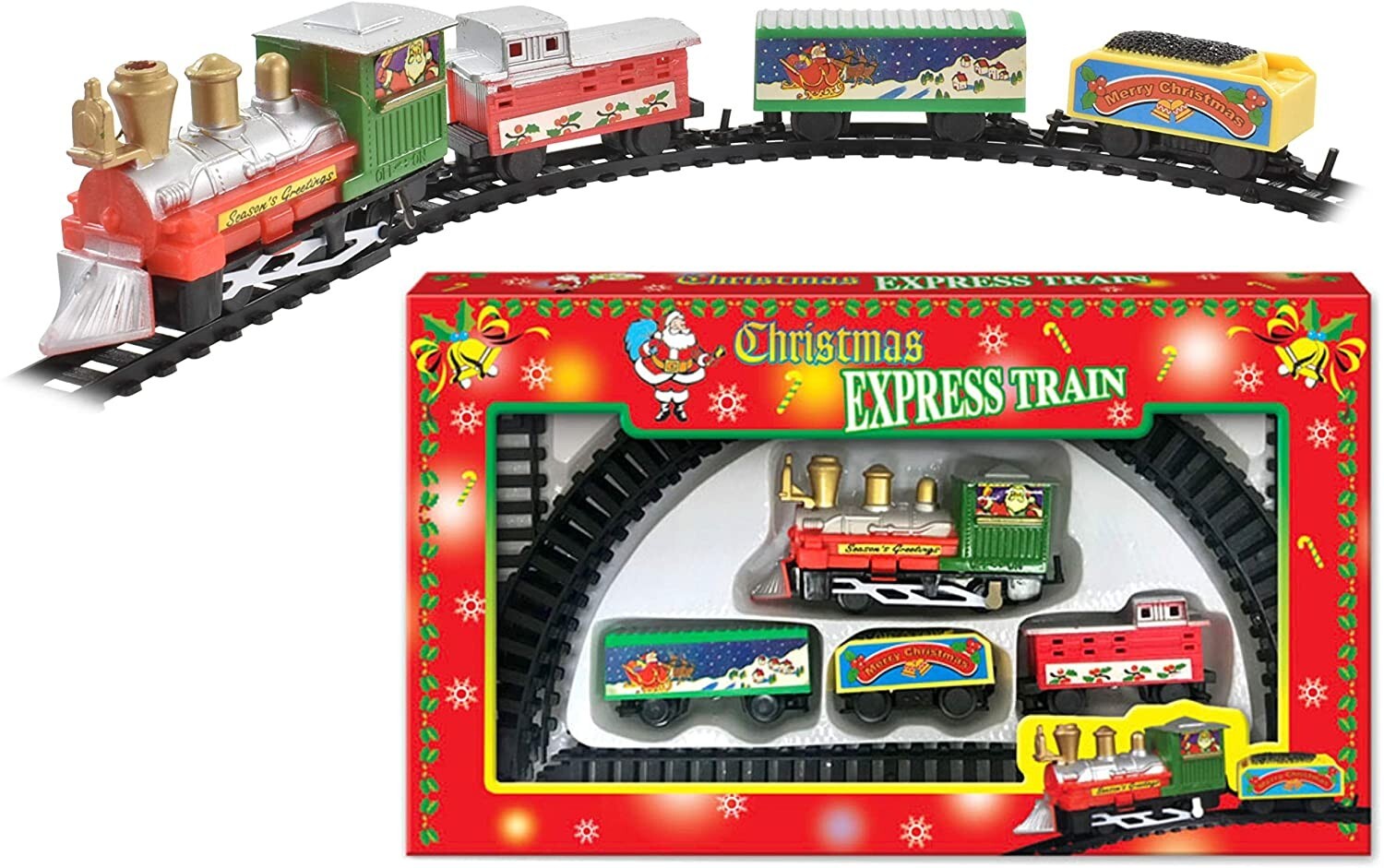 Christmas Toy Train Express Holiday Festive Set Track Santa Tree ...