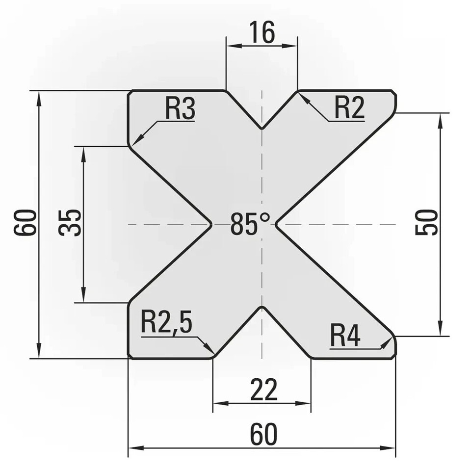 Press Brake 4 Way Die x 2.36" Sq. x 16-3/8 "lg , Fits Langmuir T25 and ...