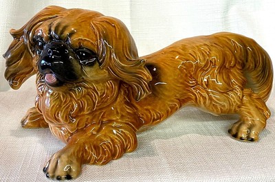 Vtg Goebel Pekingese Playful Dog Lg Ceramic Figurine West Germany Dark ...