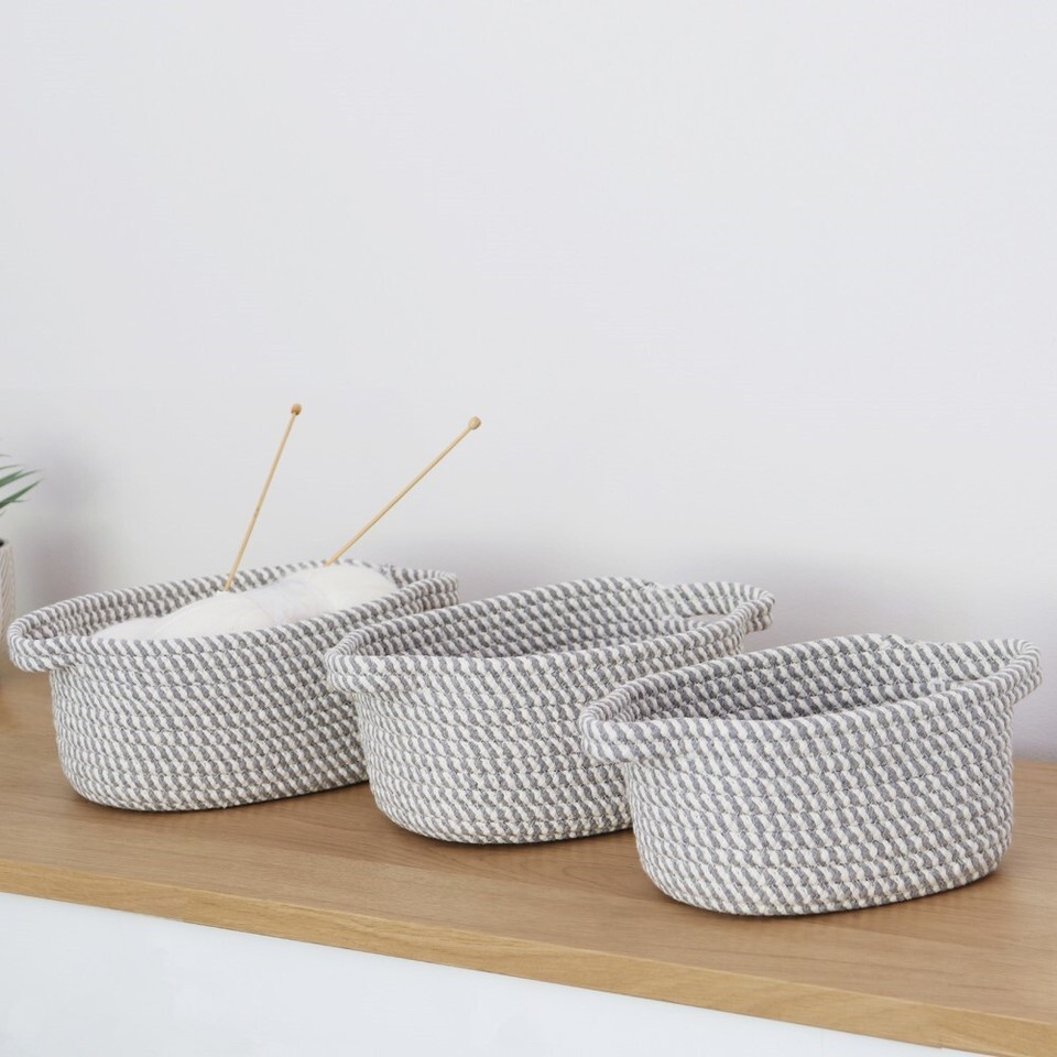 Cotton Rope Storage Baskets Soft Grey & White Tones Bedrooms Playrooms ...