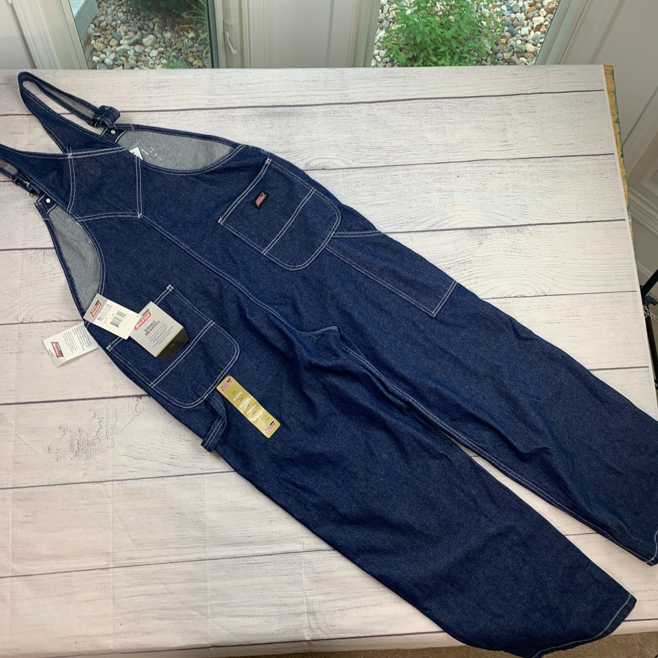 Dickies Bib Overalls sz Large R Dark Wash Hammer Loop Tool Pocket New ...