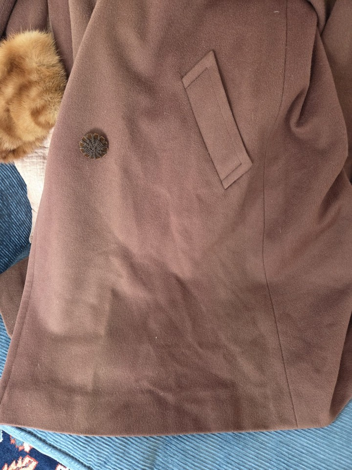 Golden Sable Marten Fur Trim Cashmere Blend Overcoat Rust Ochre Color ...