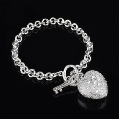 925 Silver Plated Fashion Love Heart Charm Bracelet Bangle Anklet ...