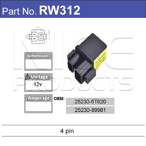 Nice RW312 Relay 4 Pin 12 Volt for Nissan Models 25230-5T020 25230 ...