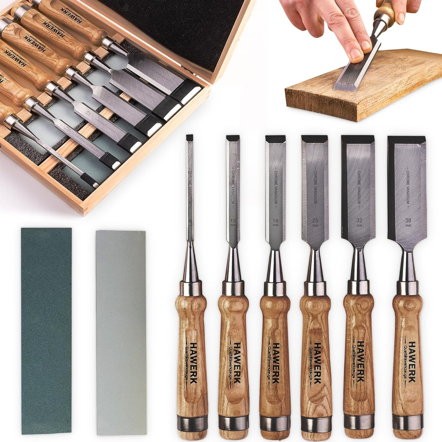 Complete Woodworking Chisel Kit - 6 Chisels & Sharpening Stones in ...