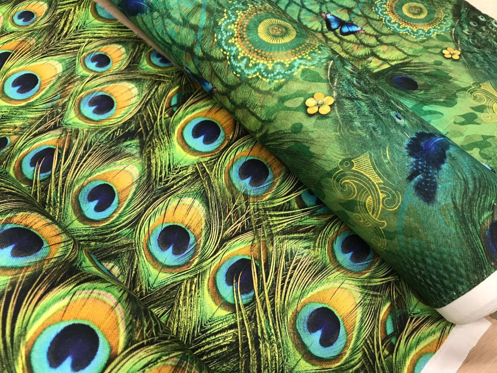 Peacock Curtain Upholstery Cotton Fabric Material - 140cm wide GREEN ...