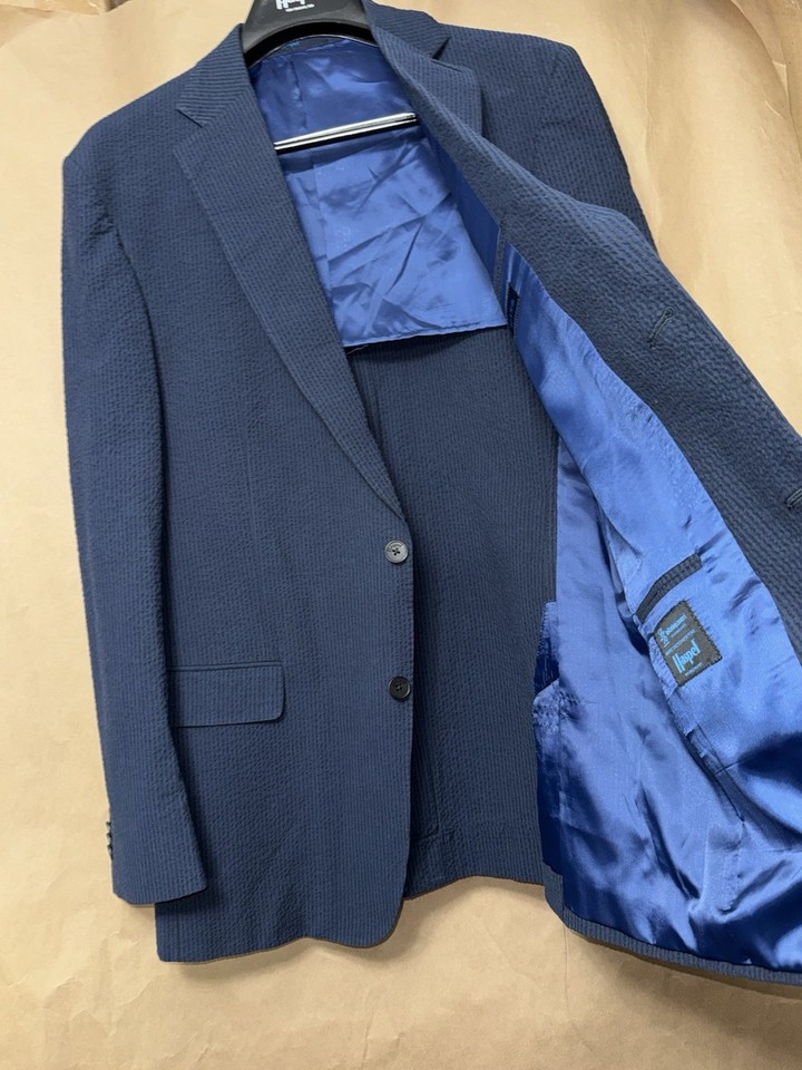 Haspel Men's Vieux Carre Navy/Black Seersucker Sport Coat Size 44 Long ...