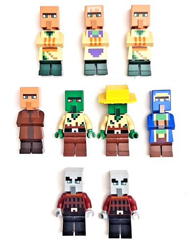 Lego Minecraft Minifigure Lot - 9 Villager Pillager & Zombie Villager ...
