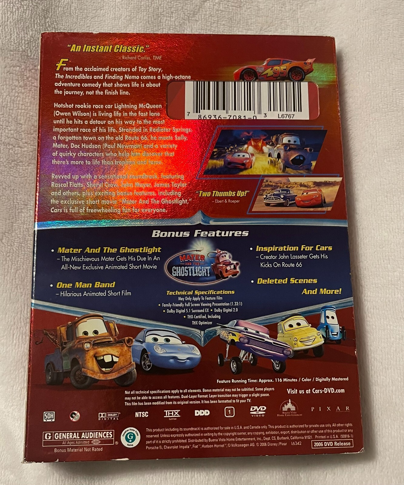 Disney Pixar Cars DVD 2006 Full Screen Version Includes Slipcover New ...