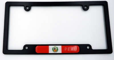 Peru Black Plastic Car License plate frame with domed decal insert flag ...