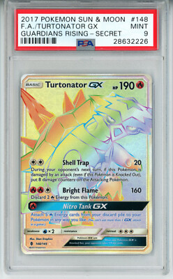 POKEMON GUARDIANS RISING TURTONATOR GX #148 SECRET RARE PSA 9 MINT ...
