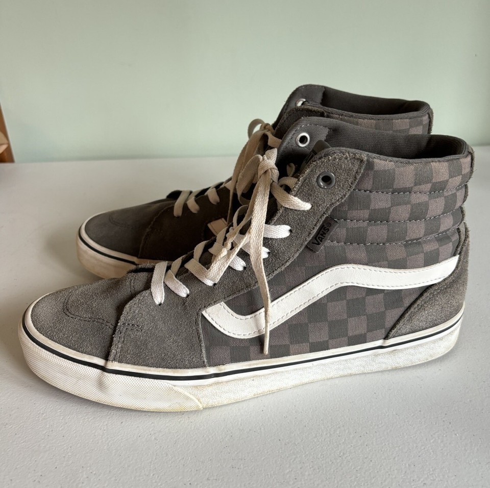 Vans Men's Filmore High Top Tonal Gray Checkerboard Lace-Up Sneakers ...