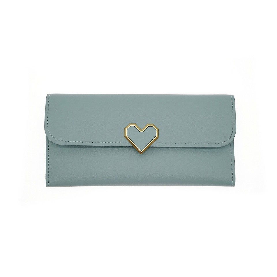 Womens Lady Heart-Shaped Metal Badge Pocket Synthetic Leather Bifold ...