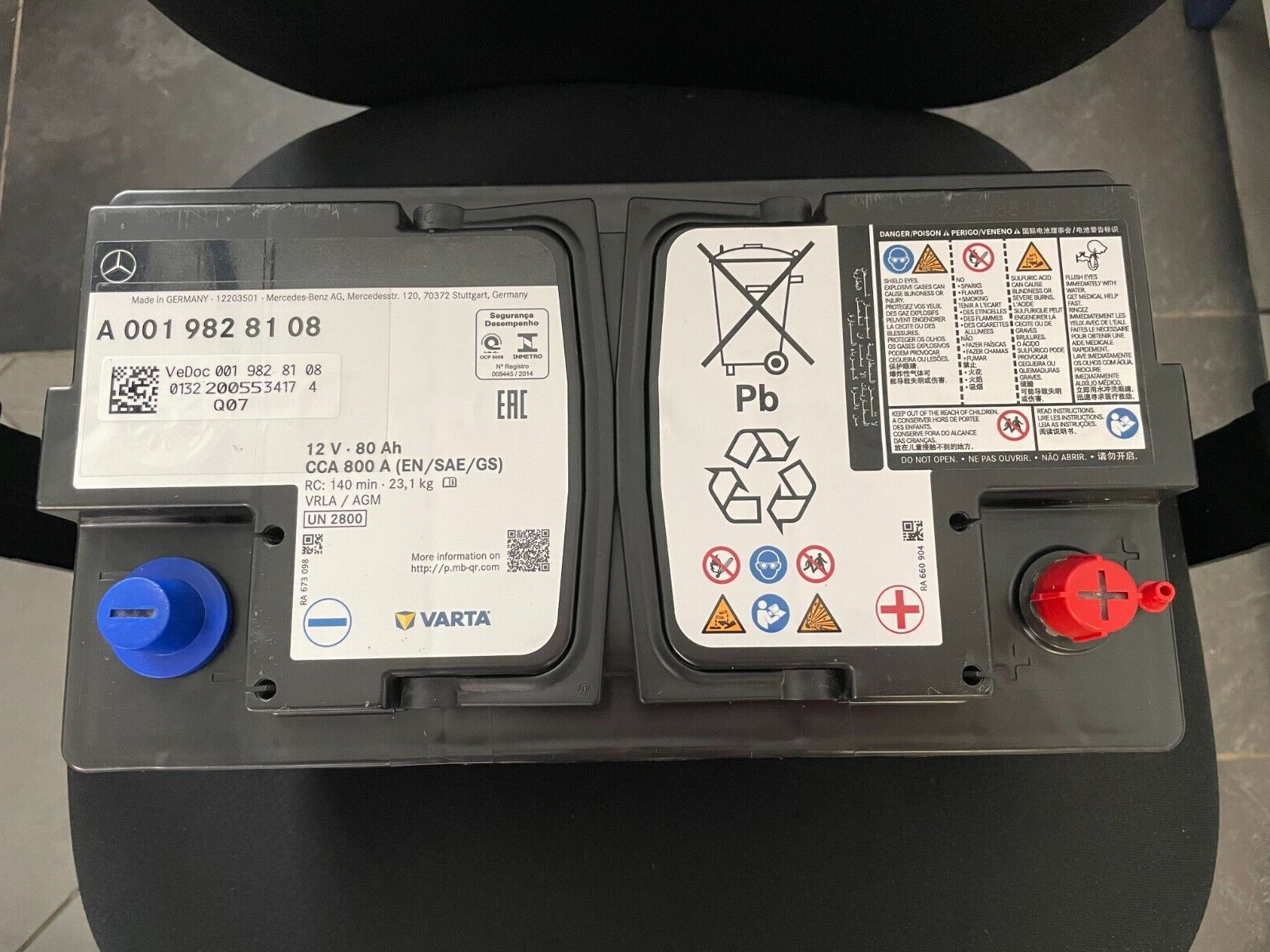 Original Mercedes AGM Autobatterie Starterbatterie Batterie 12V 80Ah ...