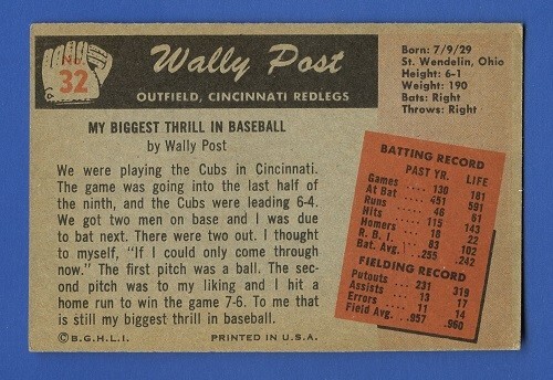 1955 BOWMAN # 32 WALLY POST CINCINNATI REDLEGS VGEX | eBay