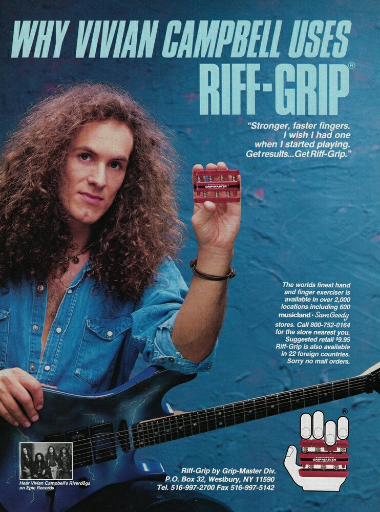 Vivian Campbell Grip-Master Riff-Grip Riverdogs 1990 Promo Ad 8x11 Mini ...
