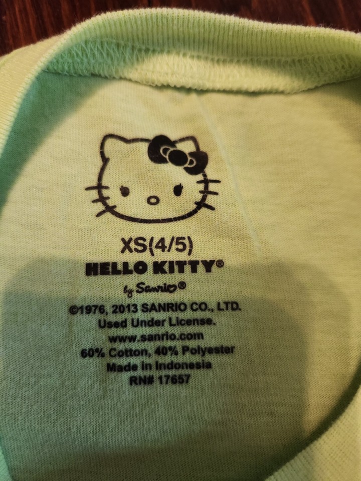 Girls Hello Kitty Palm Tree Light Green T Shirt Size Girls XS 4/5 | eBay
