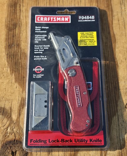 NOS RARE SEARS Craftsman RED Folding Lock Back Utility Knife w/sheath ...