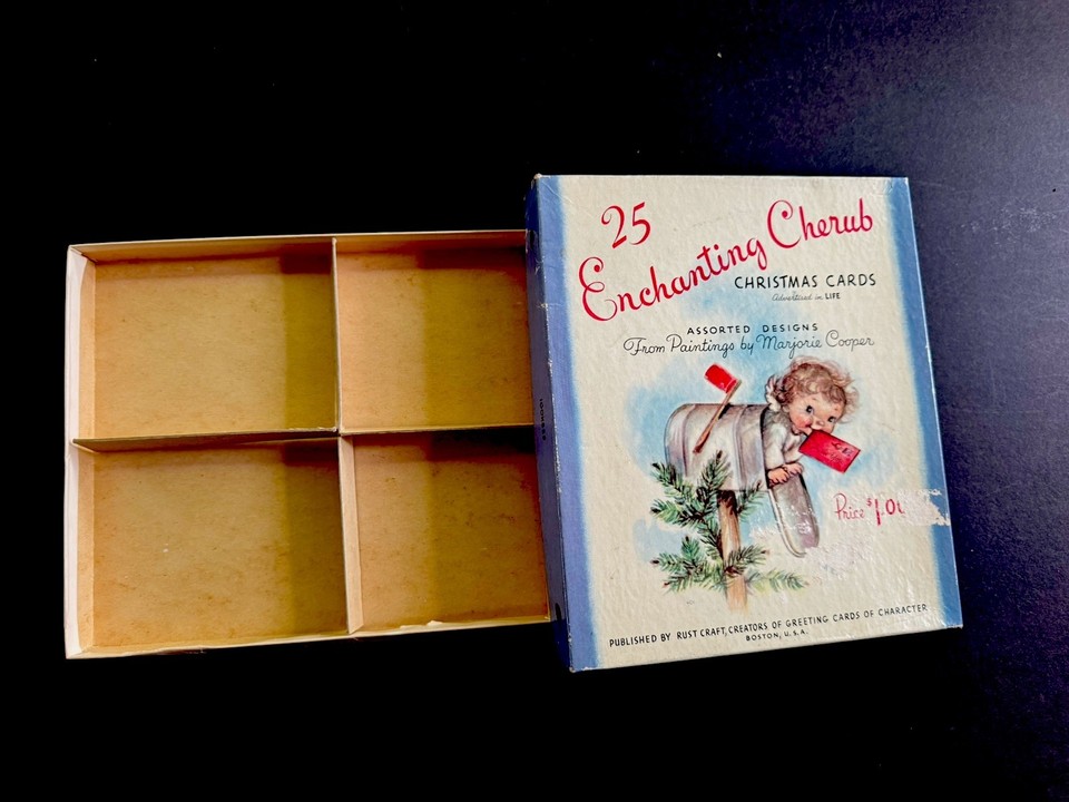 1 Rust Craft EMPTY BOX, Once Held 25 VTG Marjorie Cooper Xmas Greeting ...