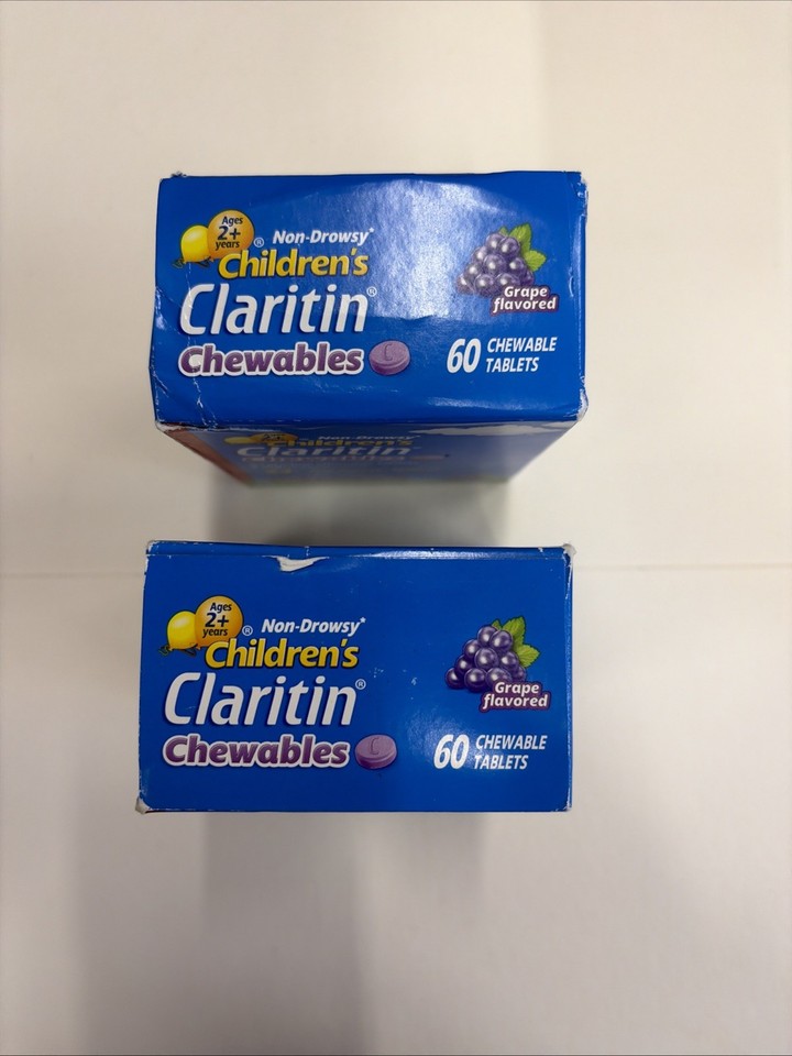 Claritin Chewables Ages 2+ Grape Flavor 2PK 60 Tablets Per Box Exp. 4/ ...