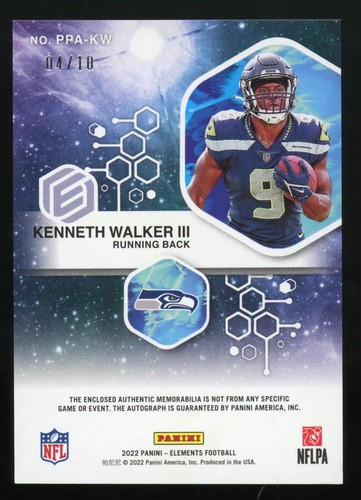 2022 Panini Elements Kenneth Walker Proton 3 Color RC Rookie Auto RPA ...