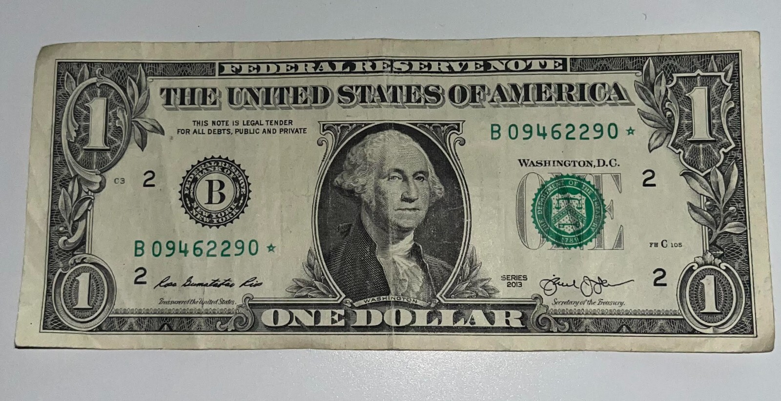 2013 SERIES B $1 DOLLAR BILL STAR NOTE DUPLICATE SERIAL NUMBER B ...