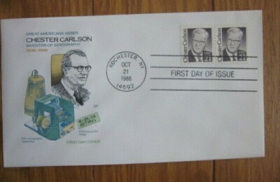 INVENTOR CHESTER CARLSON XEROGRAPHY PHOTOCOPY 1988 FARNAM CACHET FDC VF ...