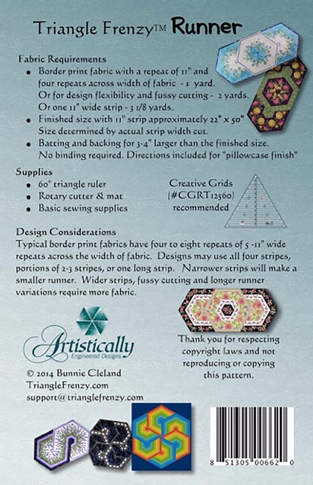 Triangle Frenzy Table Runner ~ Quilt Pattern by Bunnie Cleland ~ AED ...