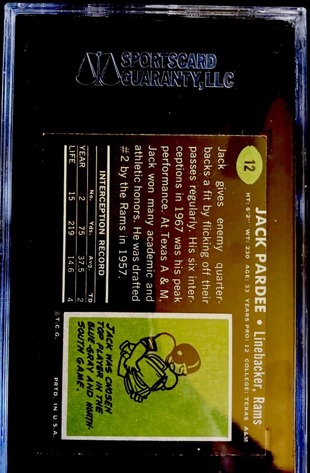 1969 Topps #12 /NFL/ Jack Pardee / LA Rams /SGC 6 | eBay