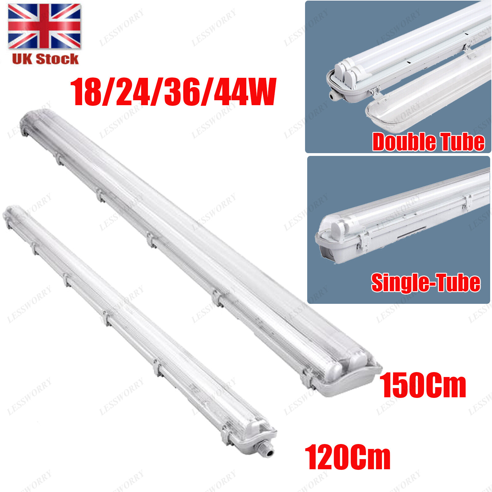LED 18W/24W/36W/44W 4ft 5ft Single Twin Non Corrosive Weatherproof IP65 ...