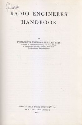 RADIO ENGINEERS HANDBOOK di Frederick Emmons Terman 1943 McGraw Hill ...