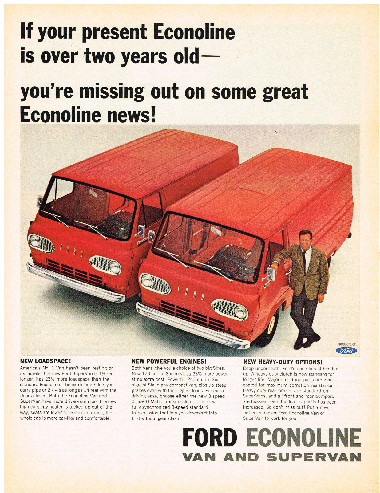 Vintage 1963 Magazine Ad Ford Econoline Van And Supervan New Loadspace ...