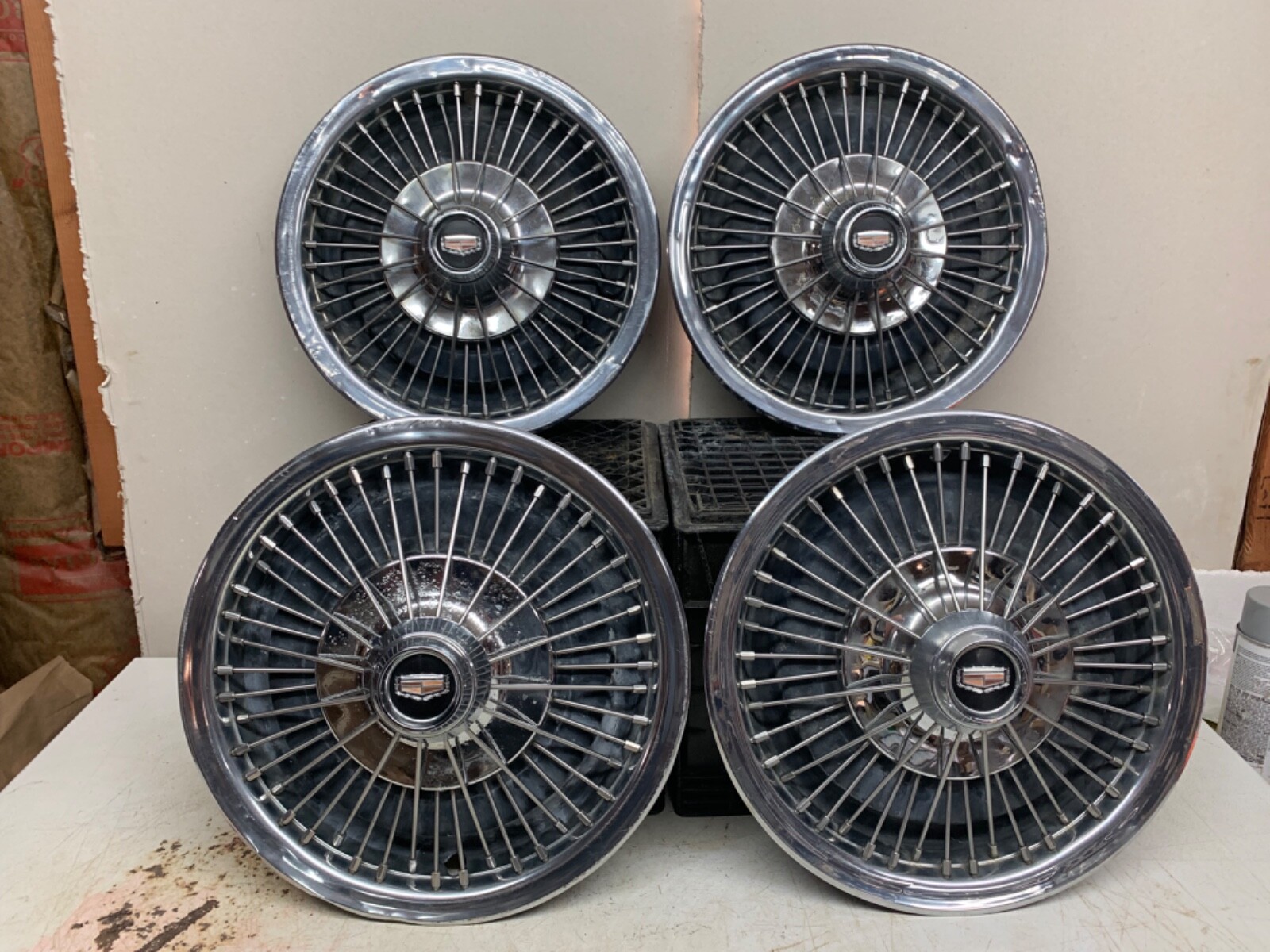 60s 70s ERA FORD TORINO 14 INCH WIRE SPOKE HUBCAPS WHEEL-COVERS 4 OEM ...